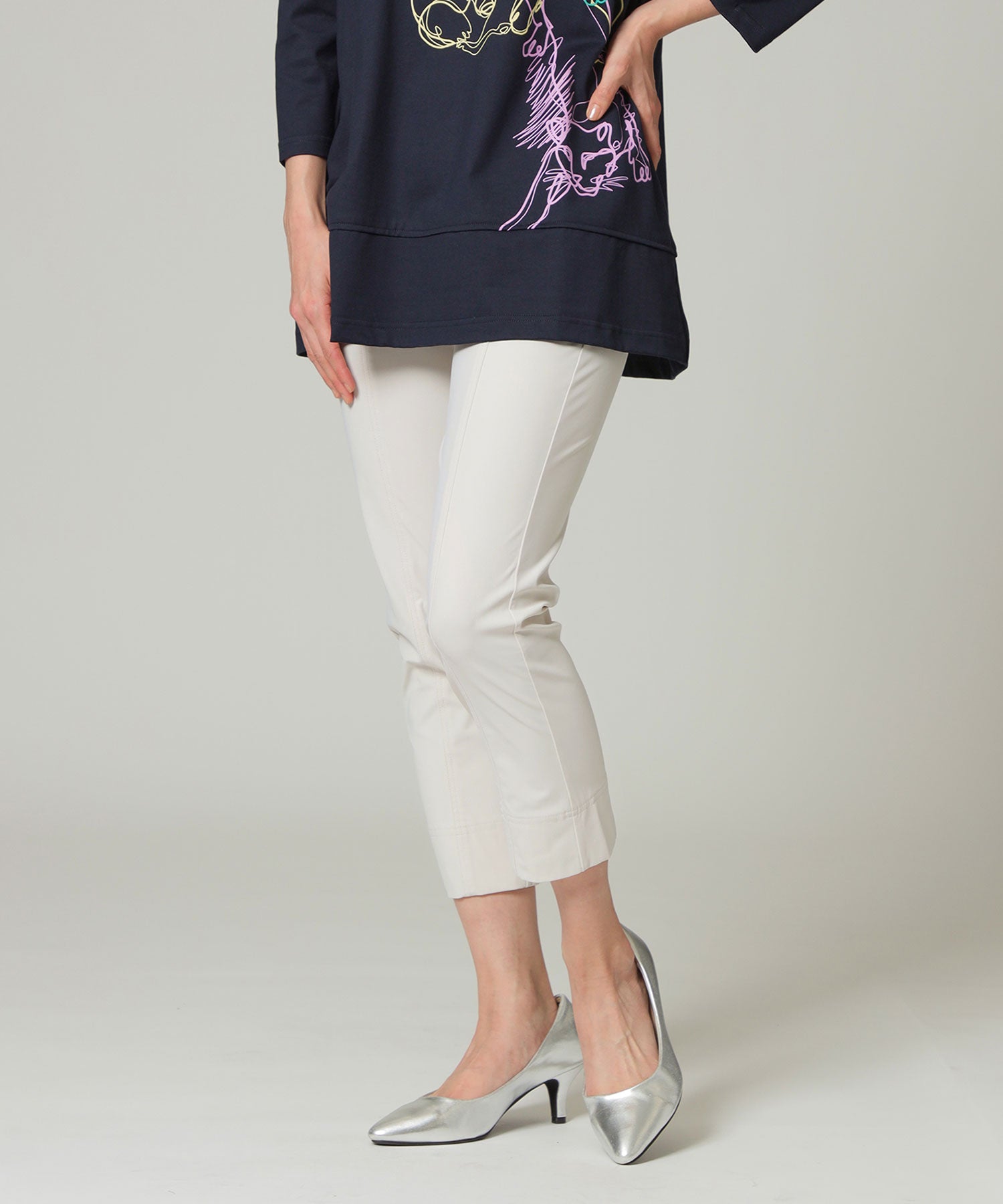 【L】【ウォッシャブル】【接触冷感】メリルハイテンションクロップドパンツ(パンツ)｜EVEX by KRIZIA(エヴェックス バイ クリツィ ...